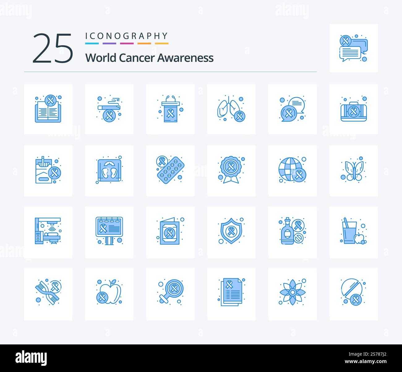World Cancer Awareness 25 Blue Color icon pack including chat. lungs ...