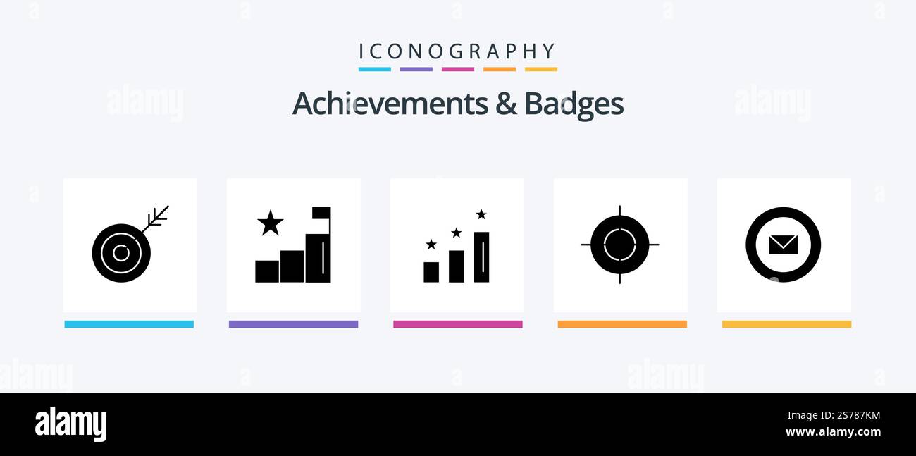 Achievements and Badges Glyph 5 Icon Pack Including ribbon. target ...