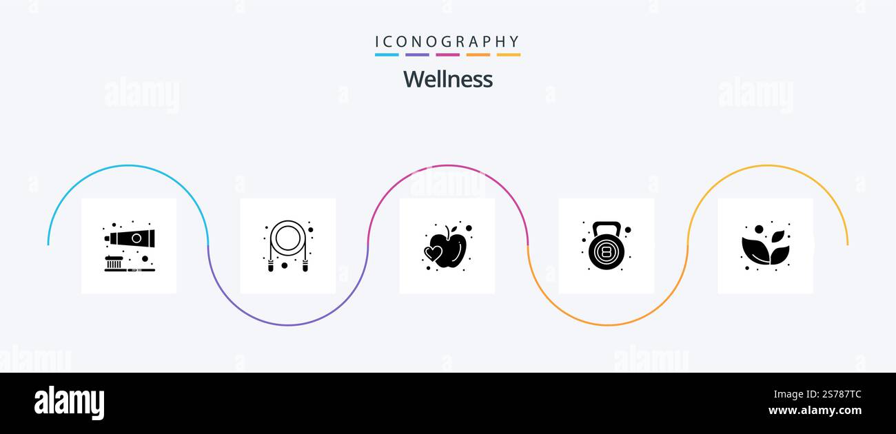 Wellness Glyph 5 Icon Pack Including wellness leaf. leaf. fruit ...