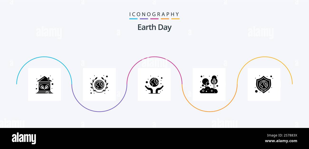 Earth Day Glyph 5 Icon Pack Including tree. natural. society. leaves ...