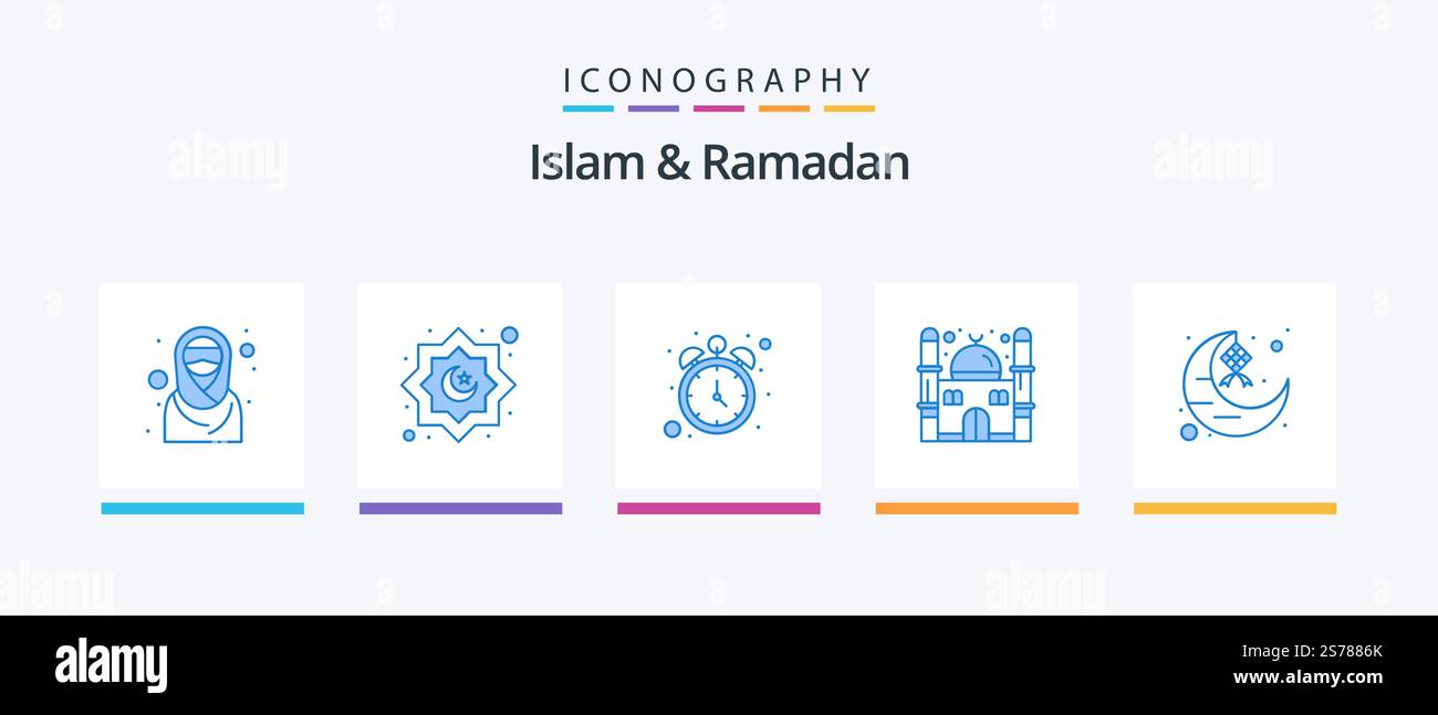 Islam And Ramadan Blue 5 Icon Pack Including eid. crescent. fasting ...