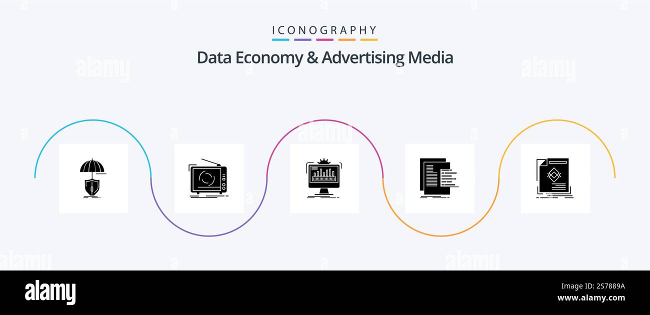 Data Economy And Advertising Media Glyph 5 Icon Pack Including graph ...