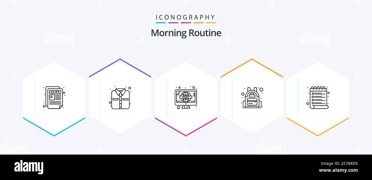 Morning Routine 25 Line icon pack including check list. schedule. retro ...