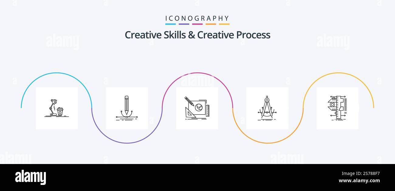 Creative Skills And Creative Process Line 5 Icon Pack Including ...