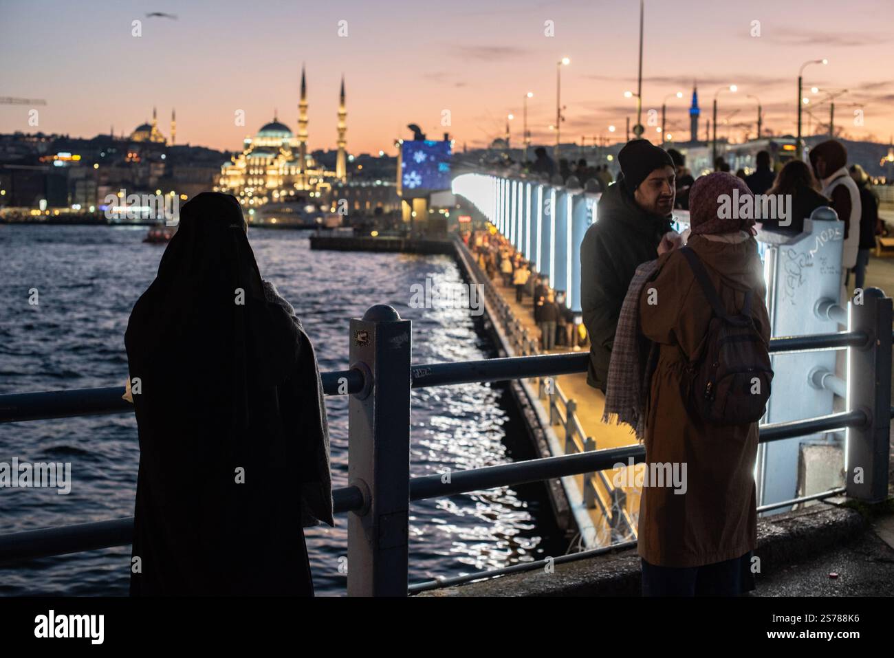 Istanbul, Turkey. 10th Jan, 2025. Tourists and locals gather at sunset ...