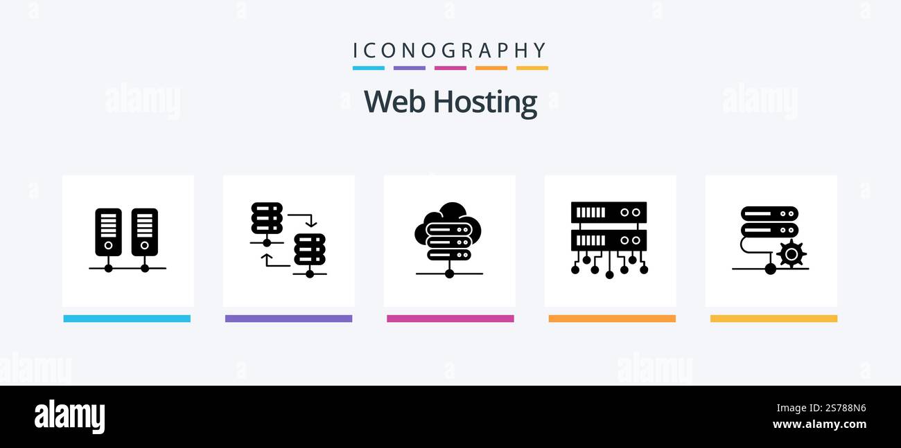 Web Hosting Glyph 5 Icon Pack Including . shared server . share. database server . server ...