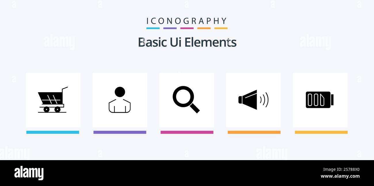 Basic Ui Elements Glyph 5 Icon Pack Including electricity. charge. search. on. speaker. Creative ...