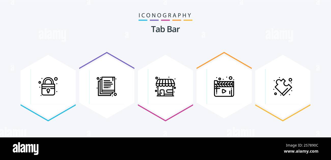 Tab Bar 25 Line icon pack including . puzzle. shop. complex. player ...