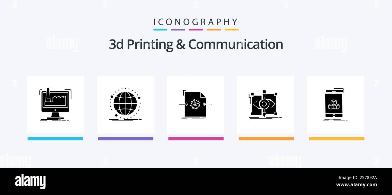 3d Printing And Communication Glyph 5 Icon Pack Including sketch ...
