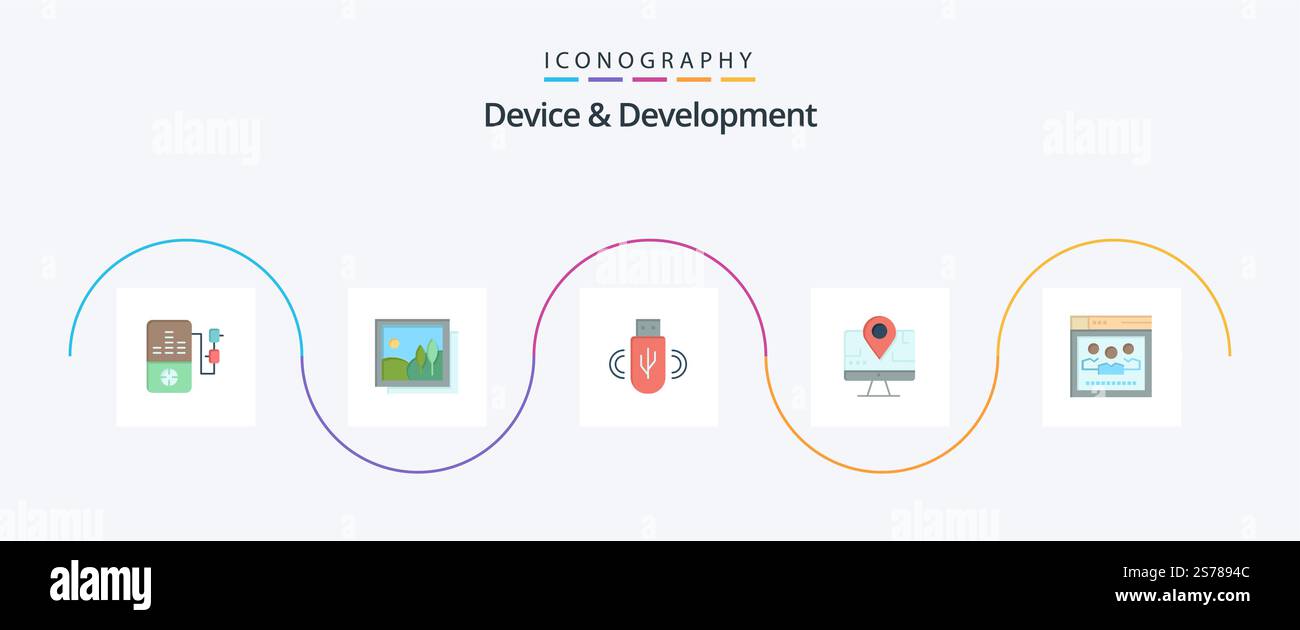 Device And Development Flat 5 Icon Pack Including web . browser. share . education. map Stock ...