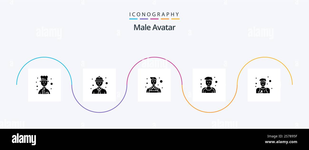Male Avatar Glyph 5 Icon Pack Including . wall. waiter. assistant Stock ...