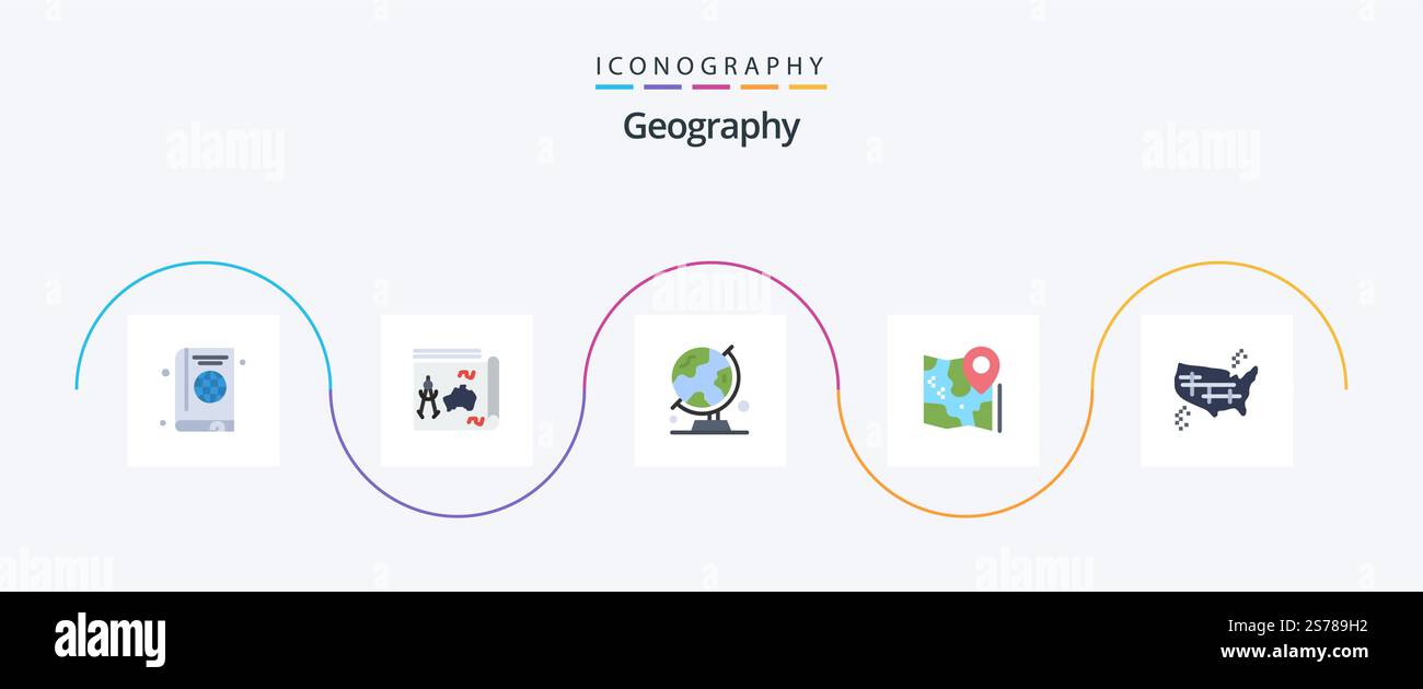 Geo Graphy Flat 5 Icon Pack Including location. map. book. table globe ...