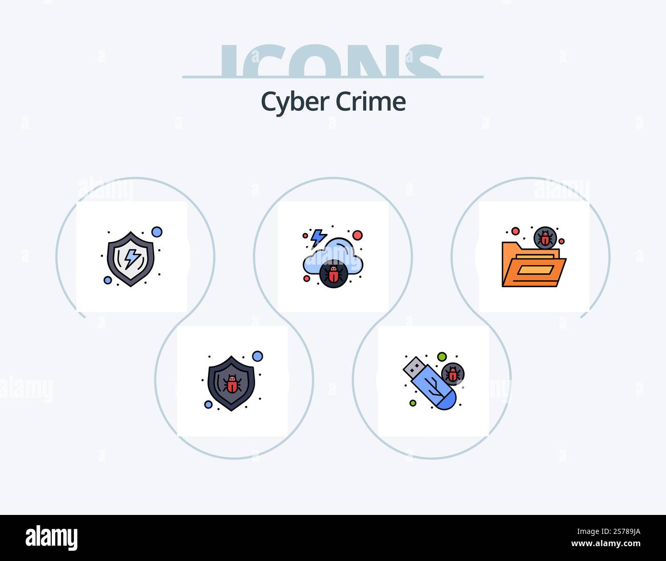Cyber Crime Line Filled Icon Pack 5 Icon Design. safety. protect ...