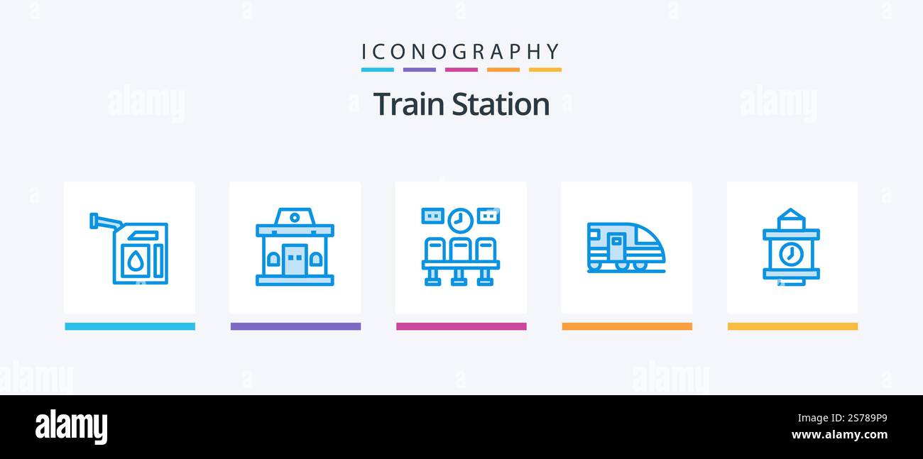 Train Station Blue 5 Icon Pack Including time. transportation. seats ...