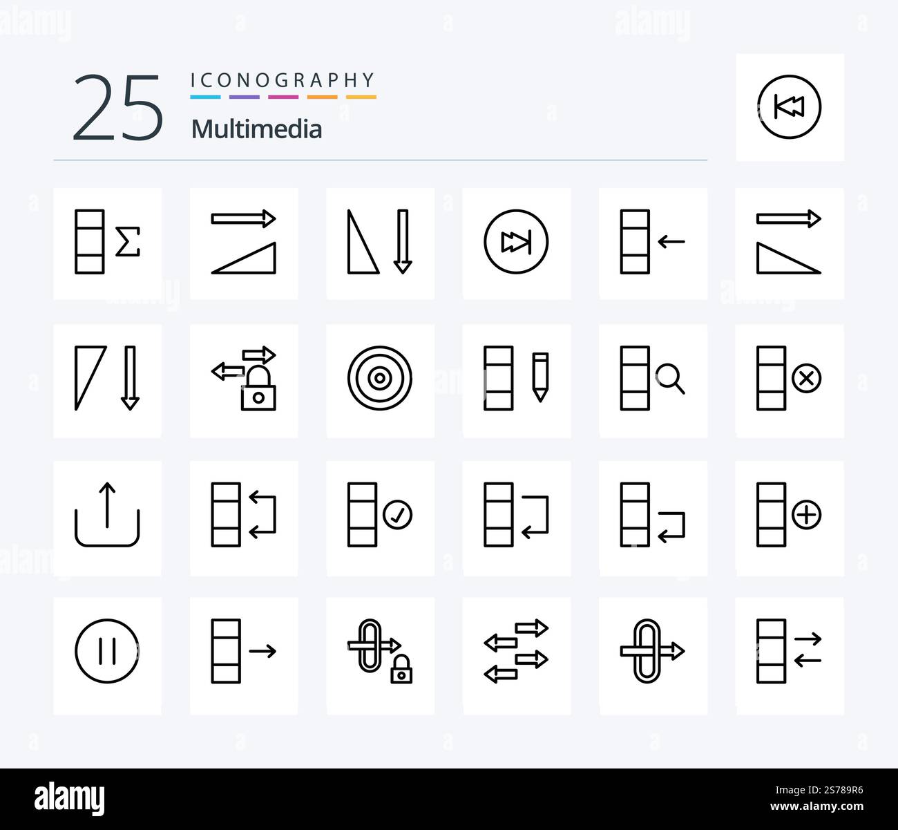 Multimedia 25 Line icon pack including lock. sorting. forward. sort ...