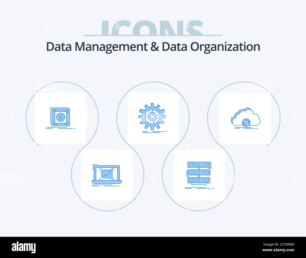 Data Management And Data Organization Blue Icon Pack 5 Icon Design. management. setting ...