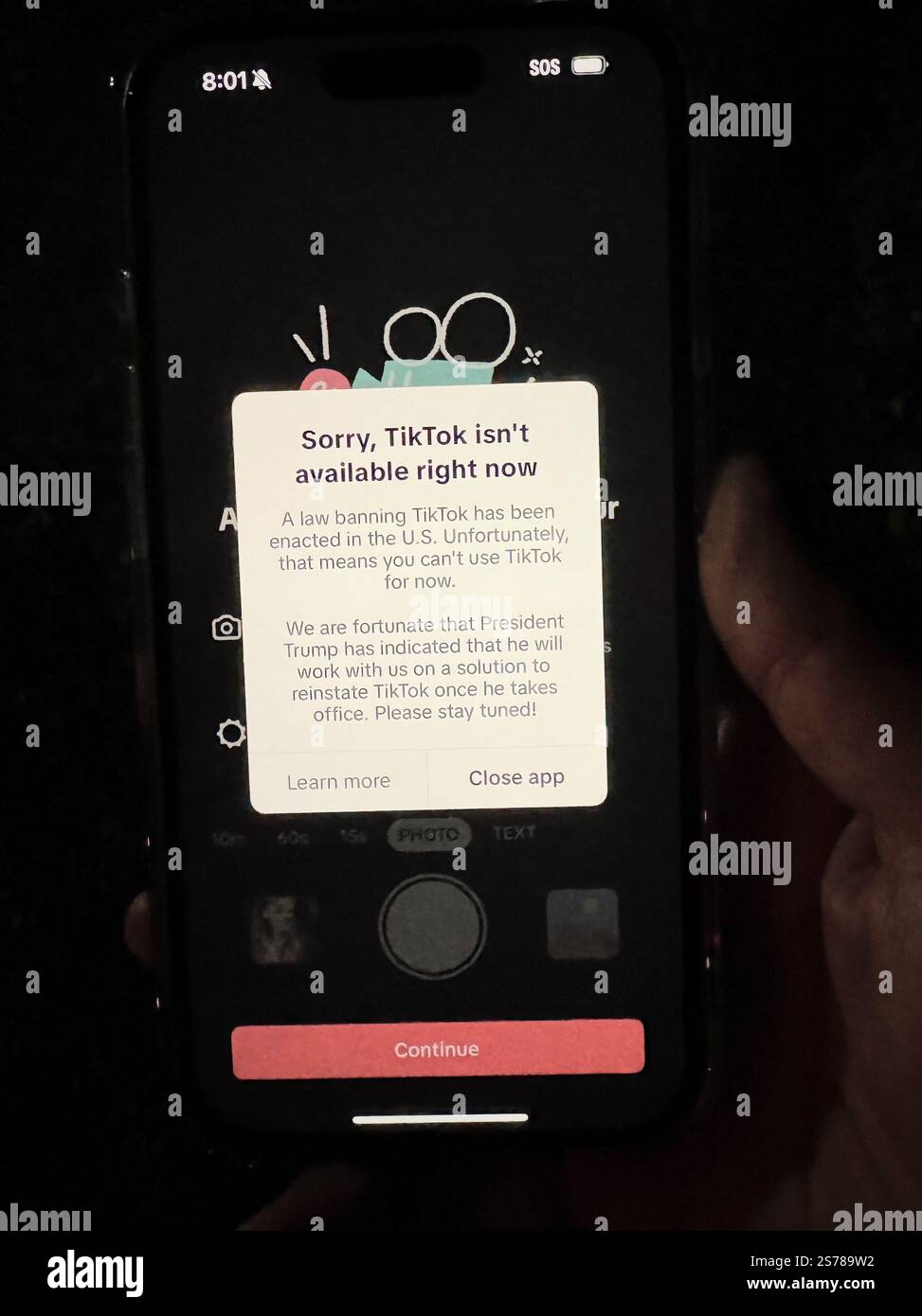 18 January 2025, USA, San Jose: The message that the Tiktop app has ...