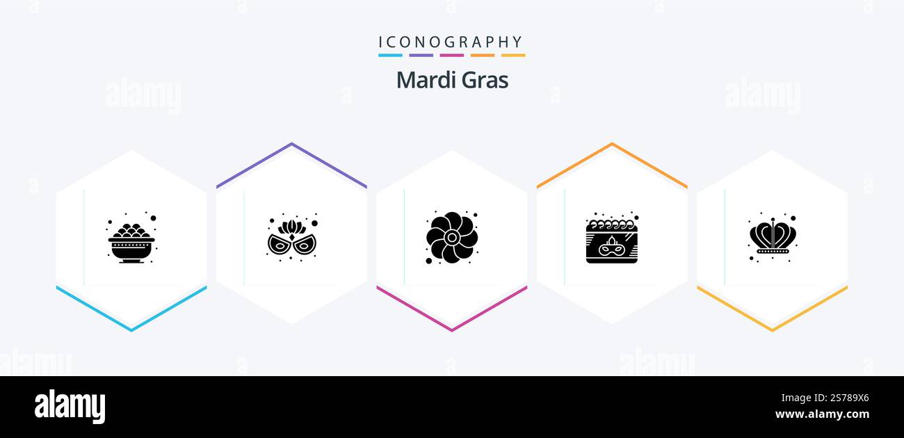 Mardi Gras 25 Glyph icon pack including king. crown. gras. gras. date ...