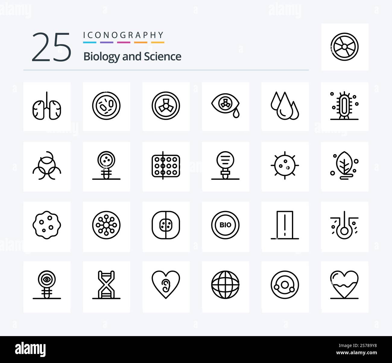 Biology 25 Line icon pack including study. learn. health. experiment ...
