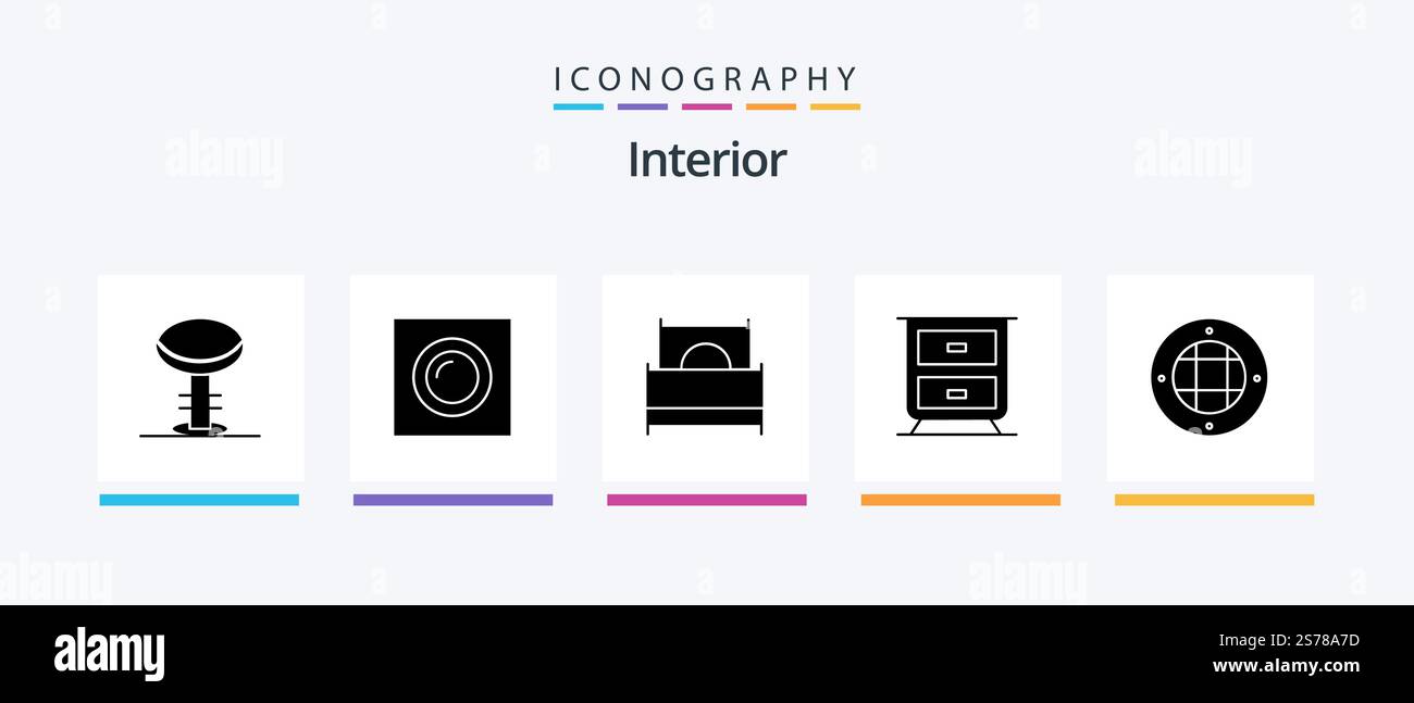 Interior Glyph 5 Icon Pack Including light. interior. bed. interior ...