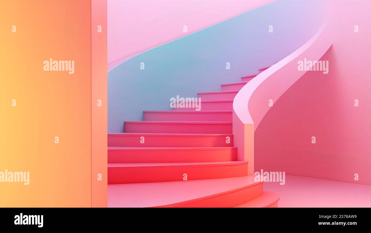 Enchanting dreamlike pastel toned curved glass staircase in a ...