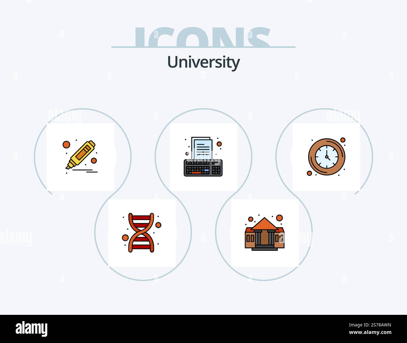 University Line Filled Icon Pack 5 Icon Design. medal. clock. genome. dna Stock Vector Image ...