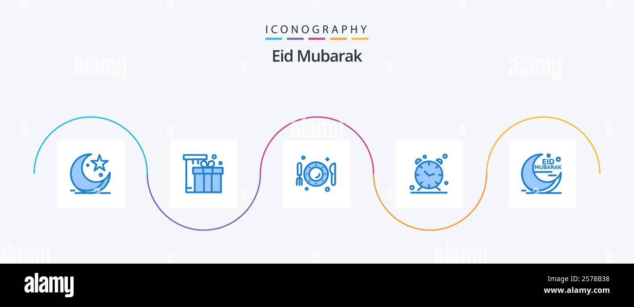 Eid Mubarak Blue 5 Icon Pack Including time. alarm. eid. fork. dinner ...
