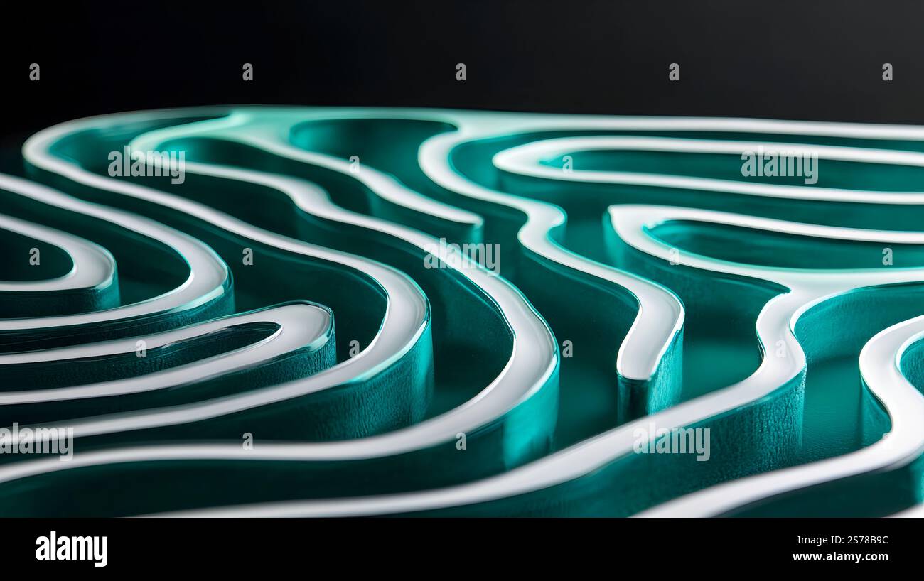 Minimalist abstract glass maze with fluid,curvilinear shapes and ...
