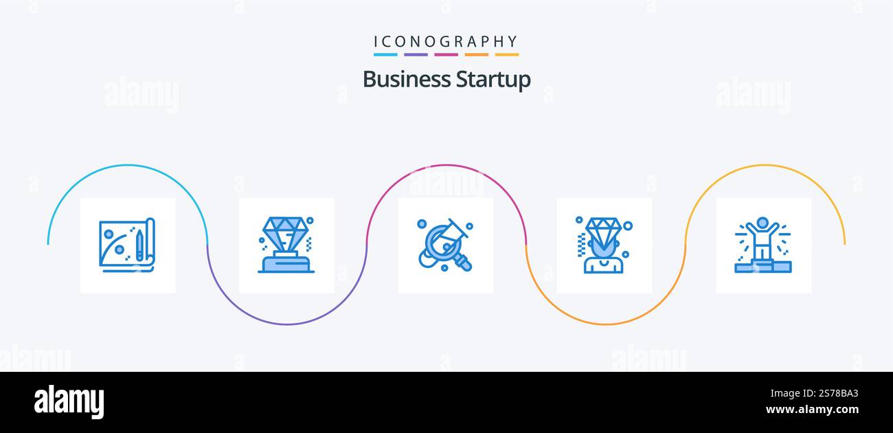 Business Startup Blue 5 Icon Pack Including . man. magnifying. business ...