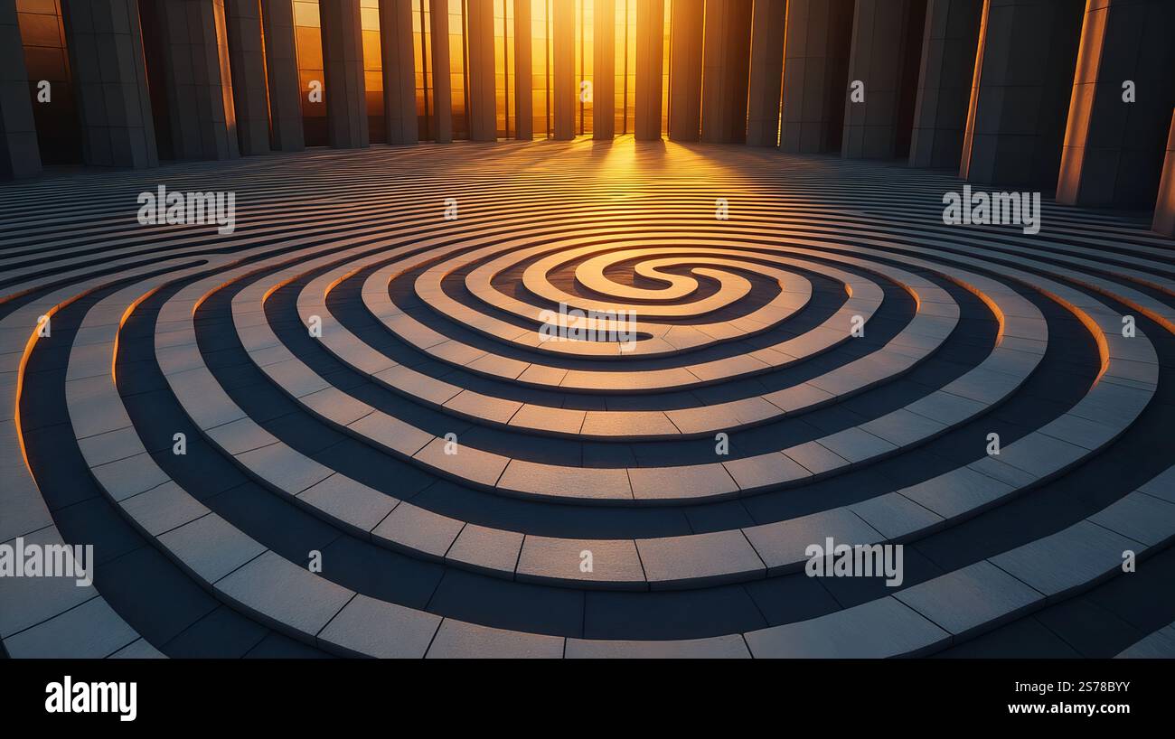 Captivating curvilinear glass labyrinth flooded with warm golden hour ...