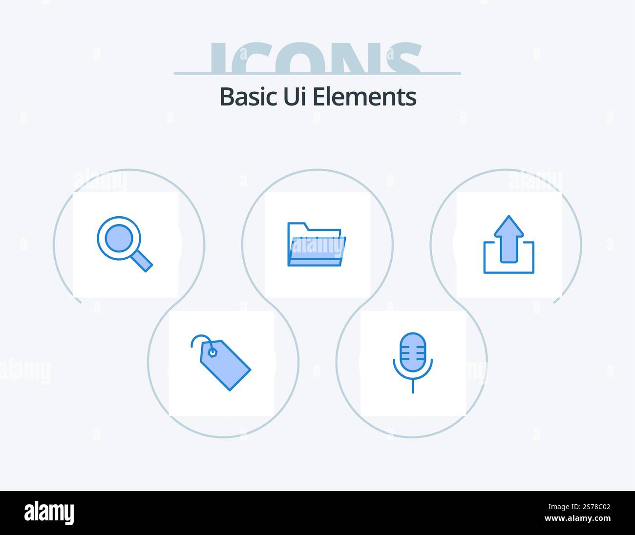 Basic Ui Elements Blue Icon Pack 5 Icon Design. arrows. storage. magnifier. data. folder Stock ...