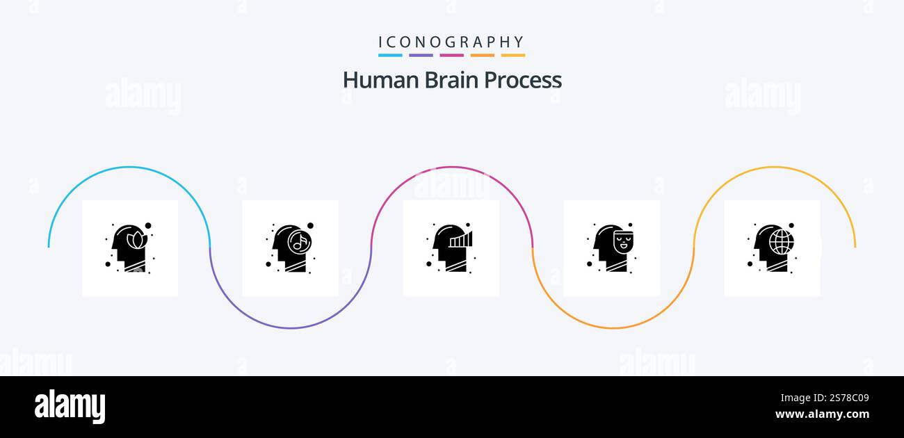 Human Brain Process Glyph 5 Icon Pack Including earth. happy. relaxed ...