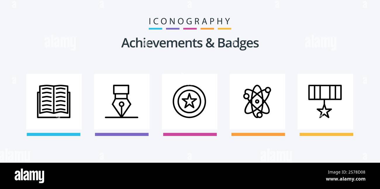 Achievements and Badges Line 5 Icon Pack Including award. wreath ...