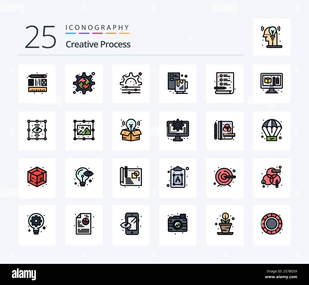 Creative Process 25 Line Filled icon pack including process. modeling ...