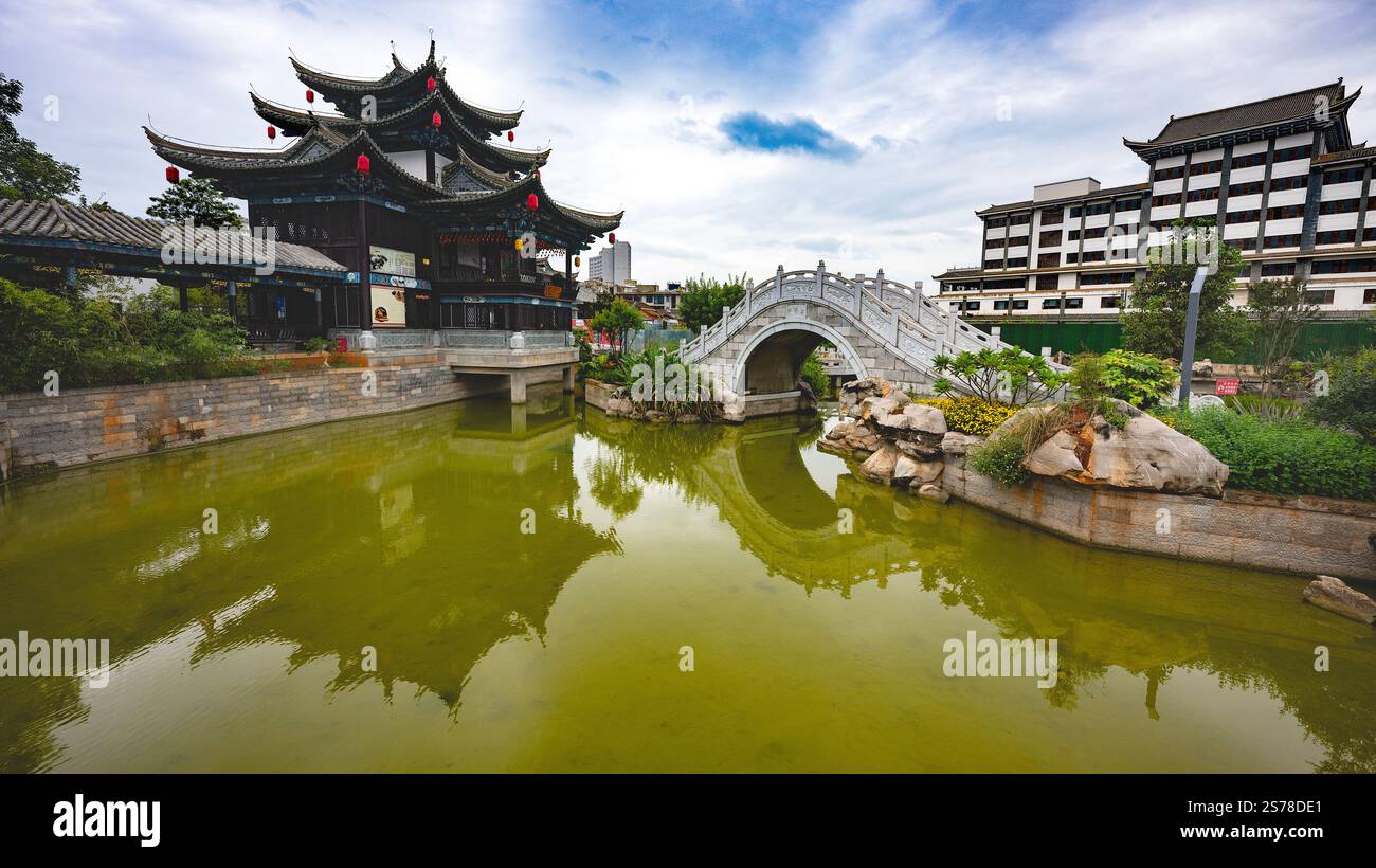 Reflections in the lake, Zhu family garden, old traditional chinese ...
