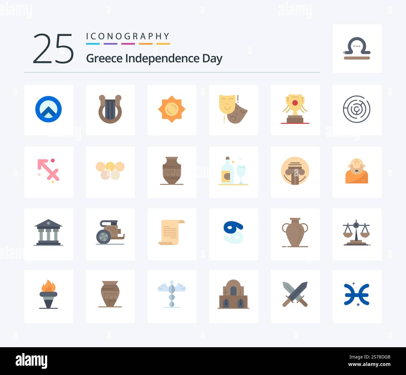 Greece Independence Day 25 Flat Color icon pack including ireland ...