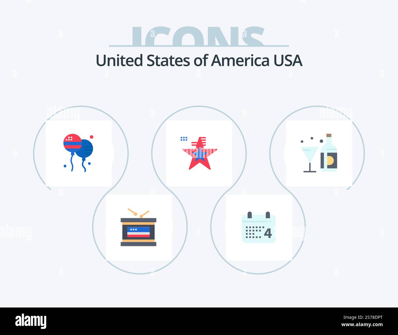 Usa Flat Icon Pack 5 Icon Design. wine. usa. bloon. flag. star Stock ...