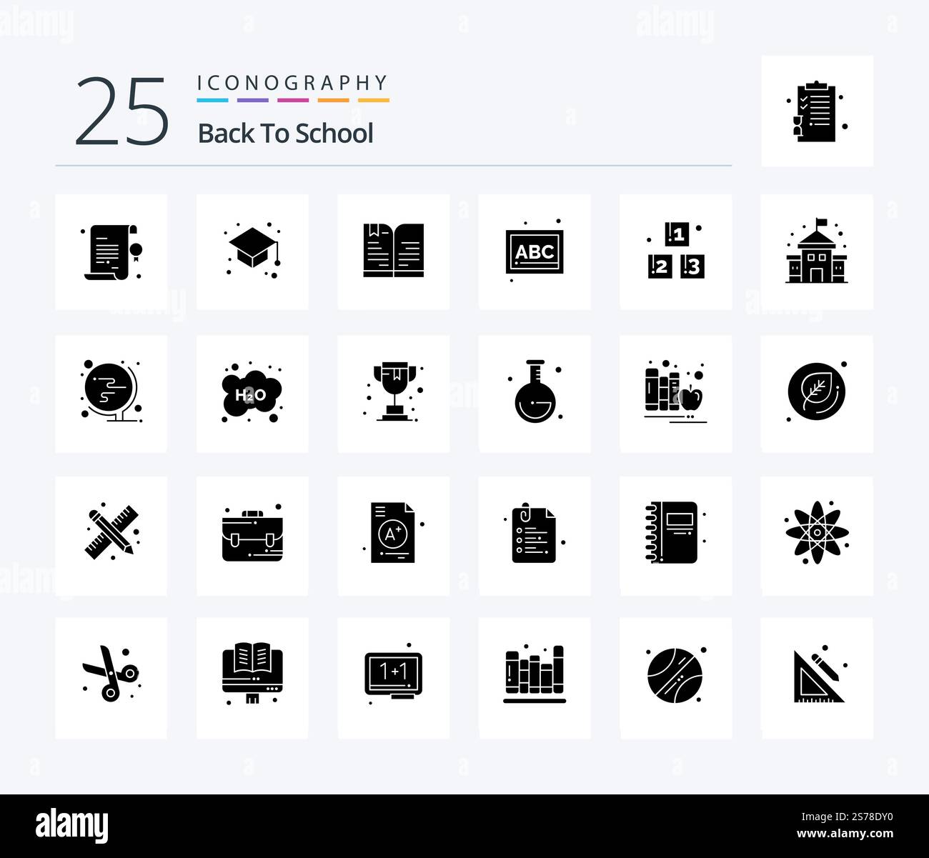Back To School 25 Solid Glyph icon pack including education. school ...