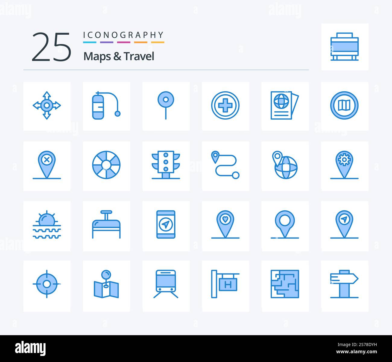 Maps & Travel 25 Blue Color icon pack including maps. map. regular ...