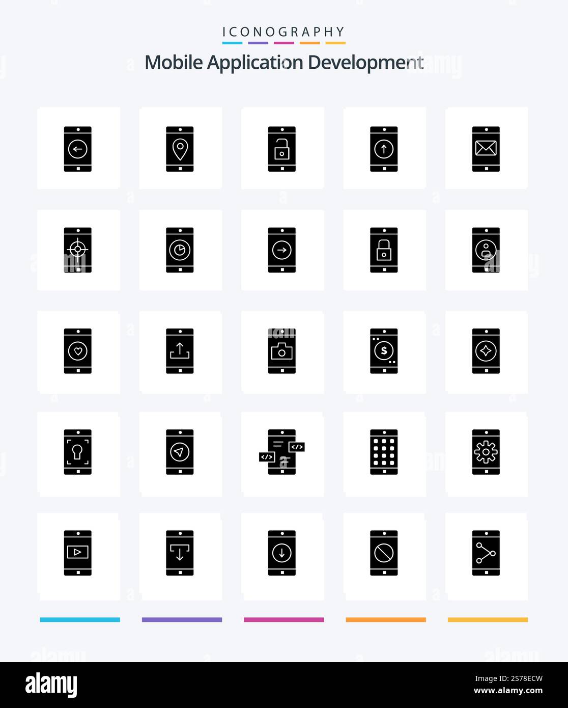 Creative Mobile Application Development 25 Glyph Solid Black icon pack Such As sent. mobile ...