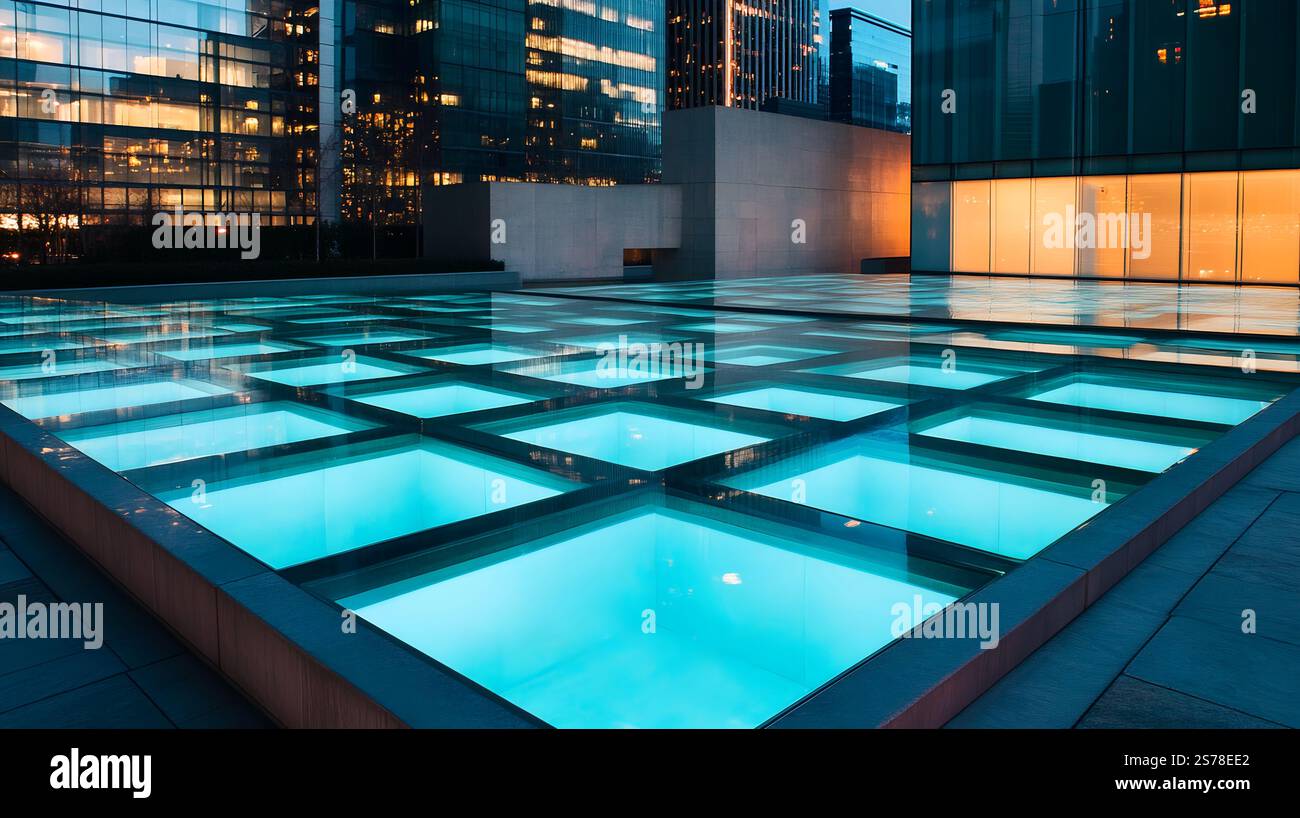 Sleek Glass Maze Reflecting Captivating City Lights and Architectural ...