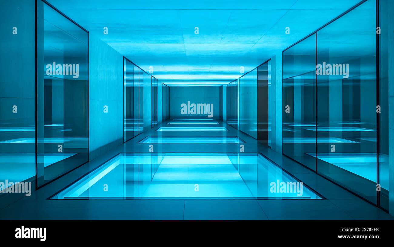 Sleek glass maze reflecting city lights,blending architectural ...