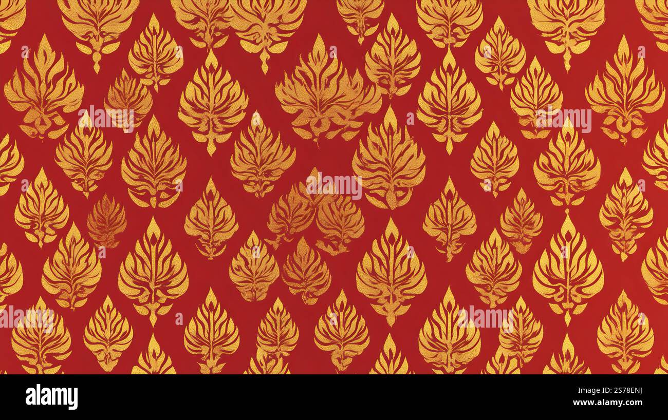 Captivating Thai flame patterns in brilliant gold adorn a vibrant ...