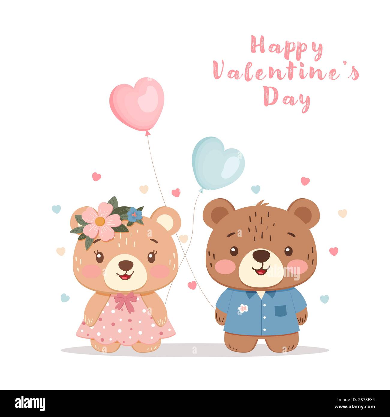 Two cute bears with heart-shaped balloons, surrounded by small ...