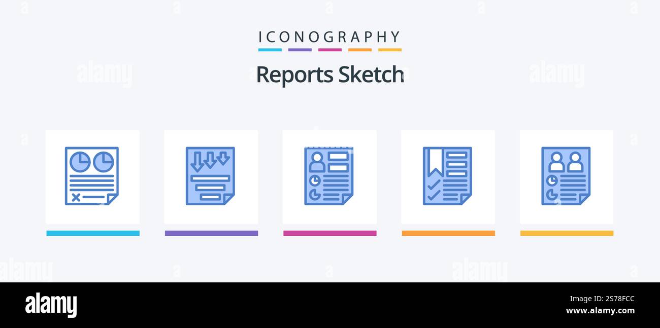 Reports Sketch Blue 5 Icon Pack Including document. bookmark. paper ...