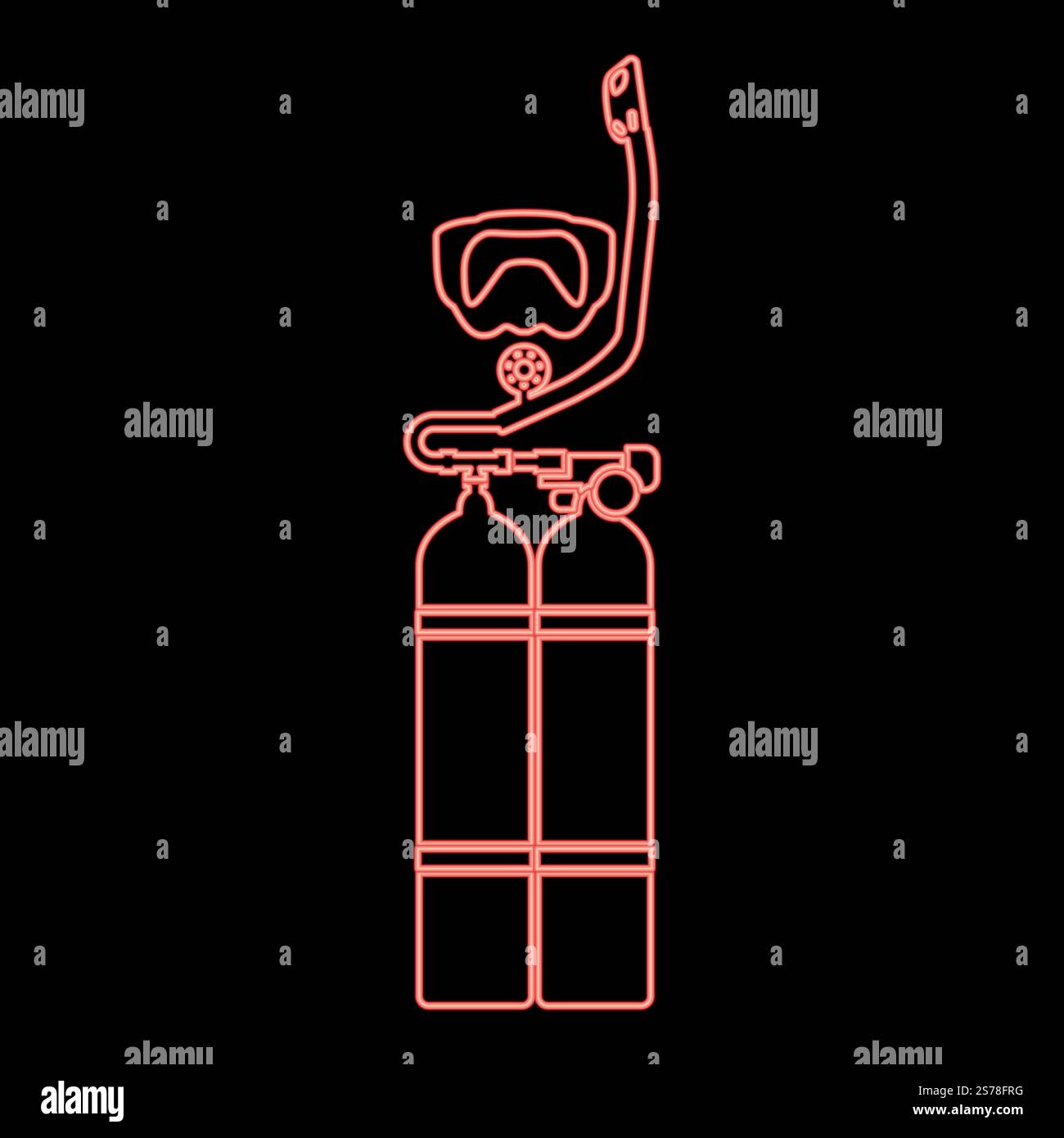 Neon set of skin-diver scuba diver mask snorkel aqualung dive tank ...