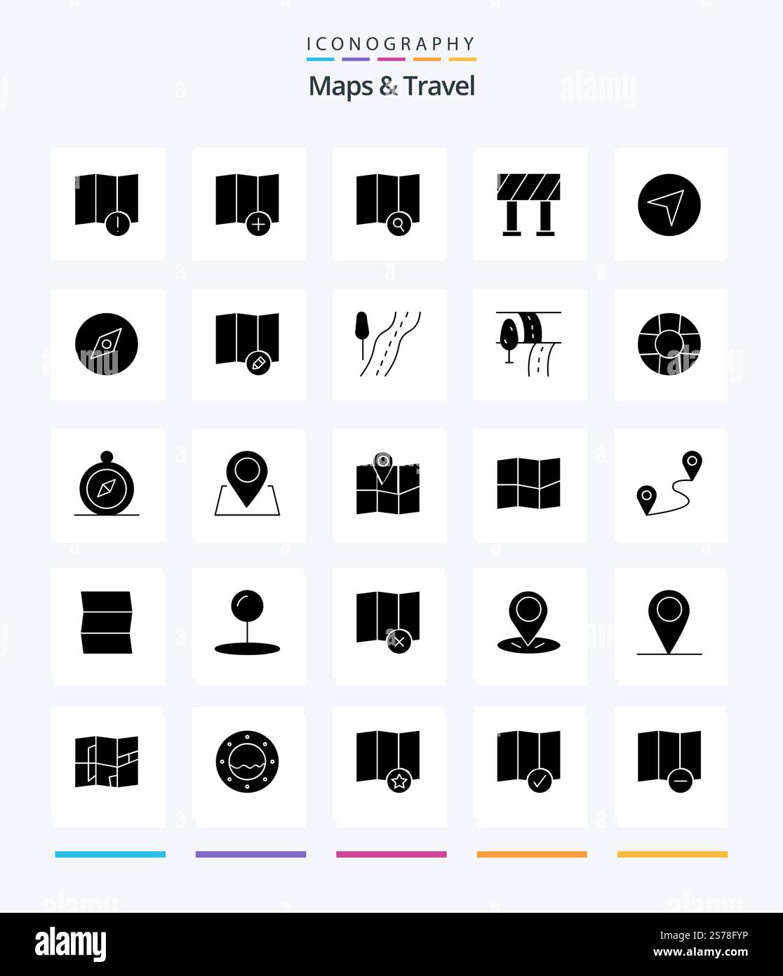 Creative Maps & Travel 25 Glyph Solid Black icon pack Such As edit. map ...