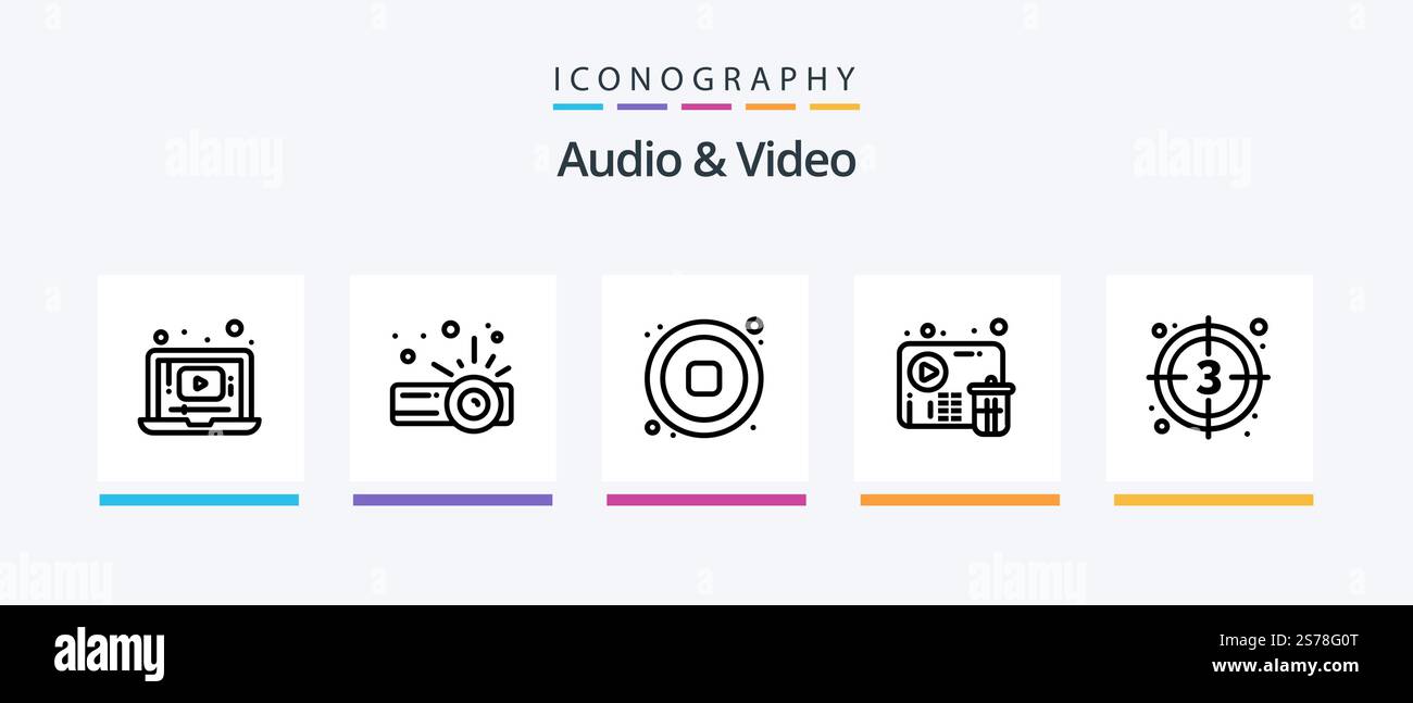 Audio And Video Line 5 Icon Pack Including mix. recorder. audio. music ...