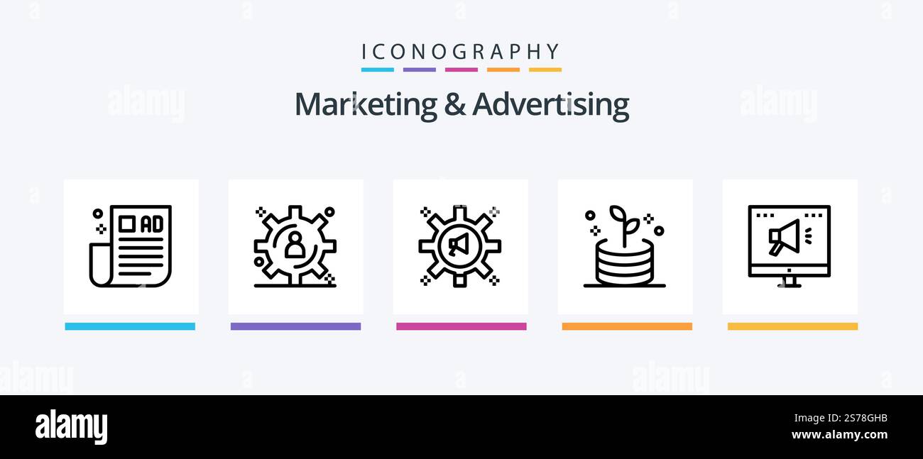 Marketing And Advertising Line 5 Icon Pack Including contact. publicity ...
