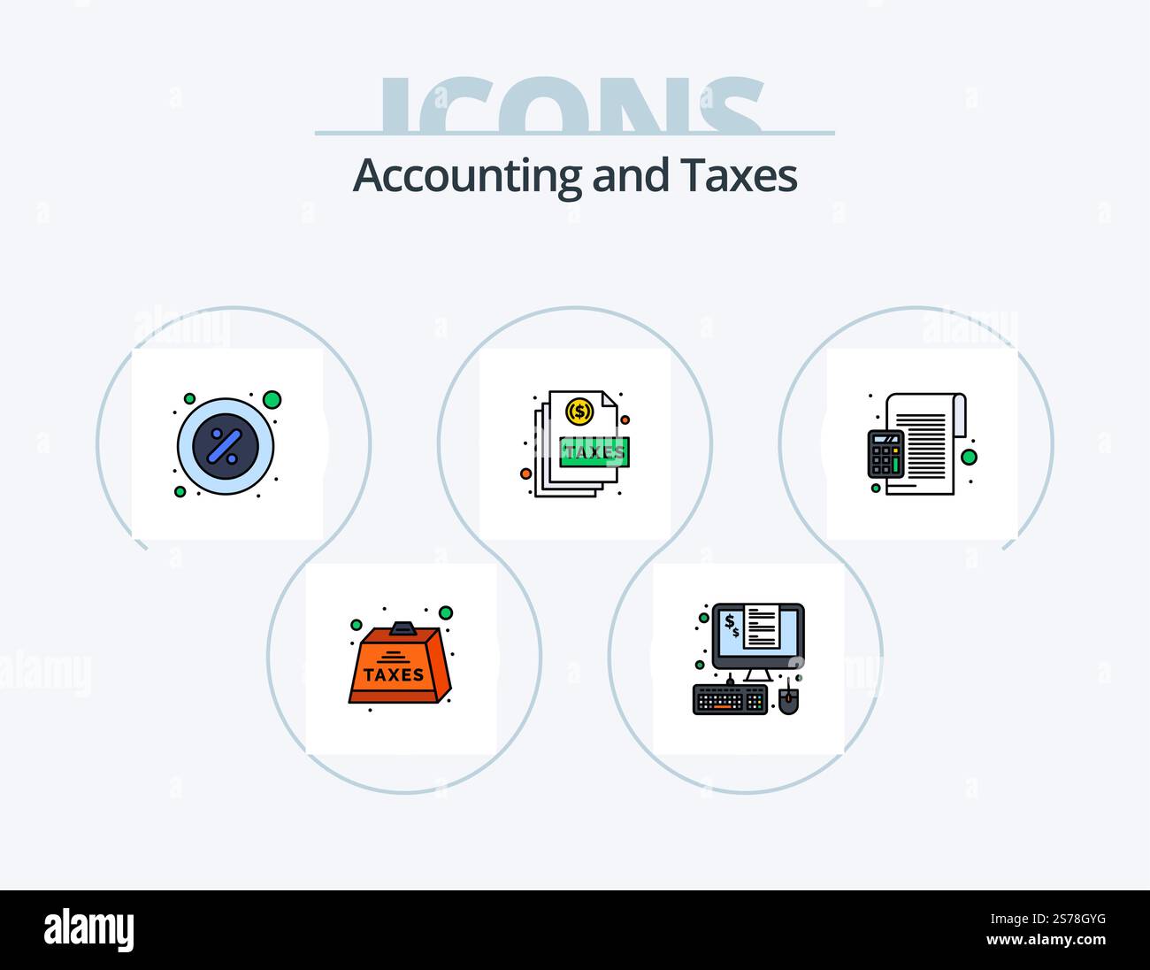 Taxes Line Filled Icon Pack 5 Icon Design. heavy. charge. graph. taxes. money Stock Vector Image ...